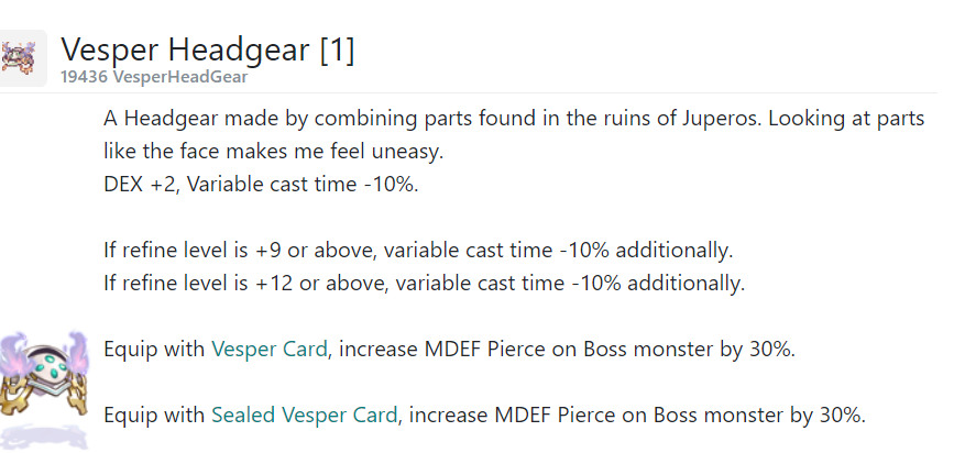 Vesper Headgear set effect - Discussion - Divine Pride